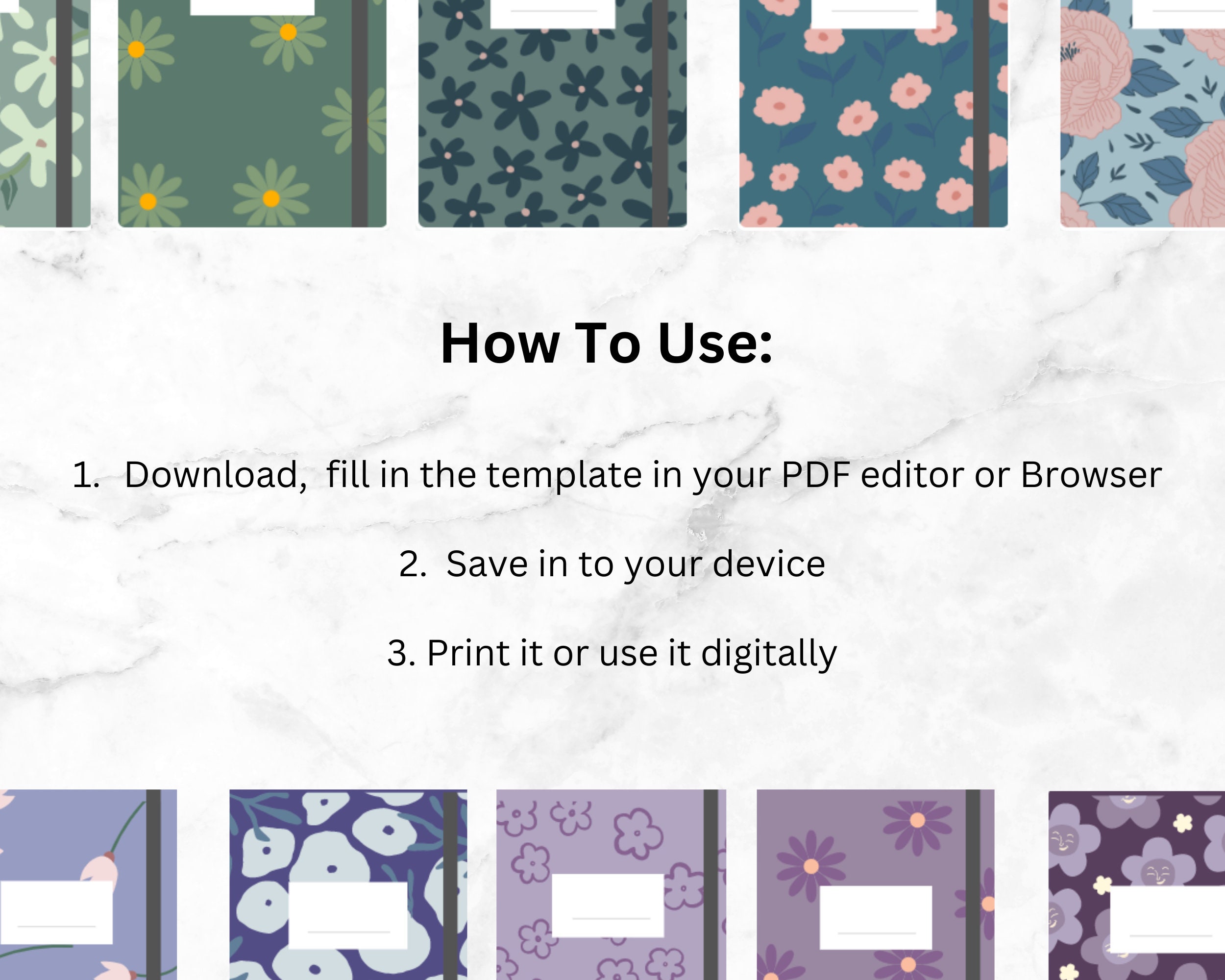 Digital Note Book Cover, New Flower Design, Colorful, Instant Download ...