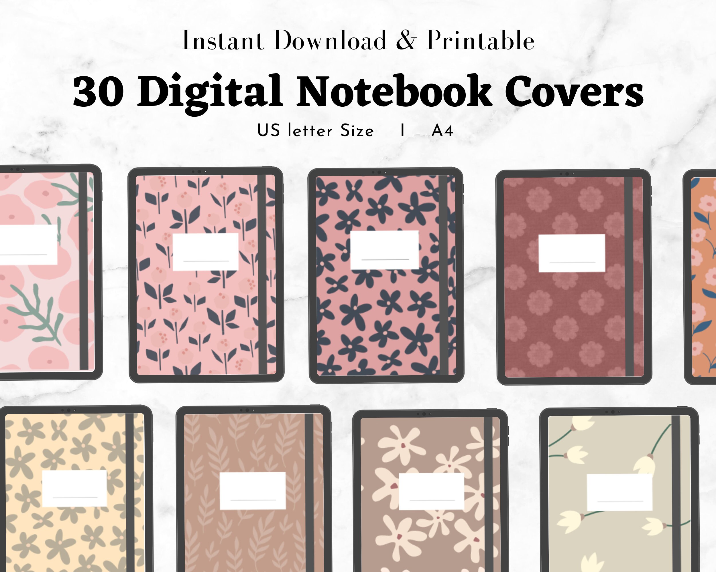 Digital Note Book Cover, New Flower Design, Colorful, Instant Download ...