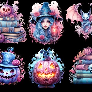 55 PNG Watercolour Pastel Halloween Bundle Clipart, Cute Pink Halloween ...