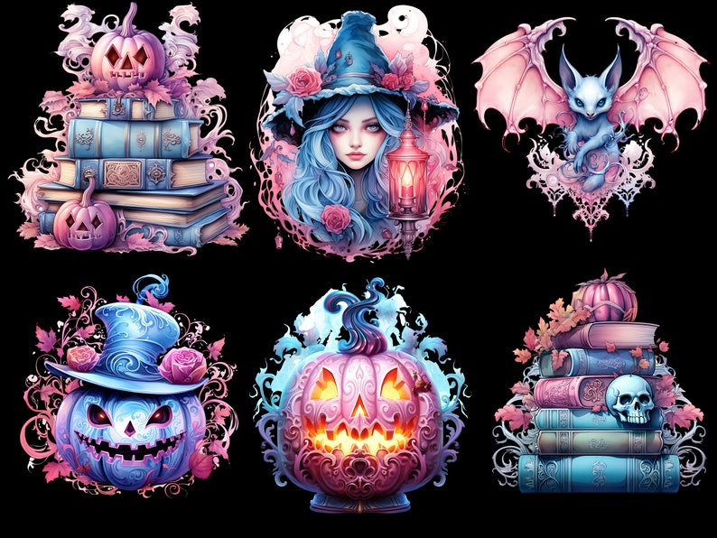 55 PNG Watercolour Pastel Halloween Bundle Clipart Cute Pink - Etsy