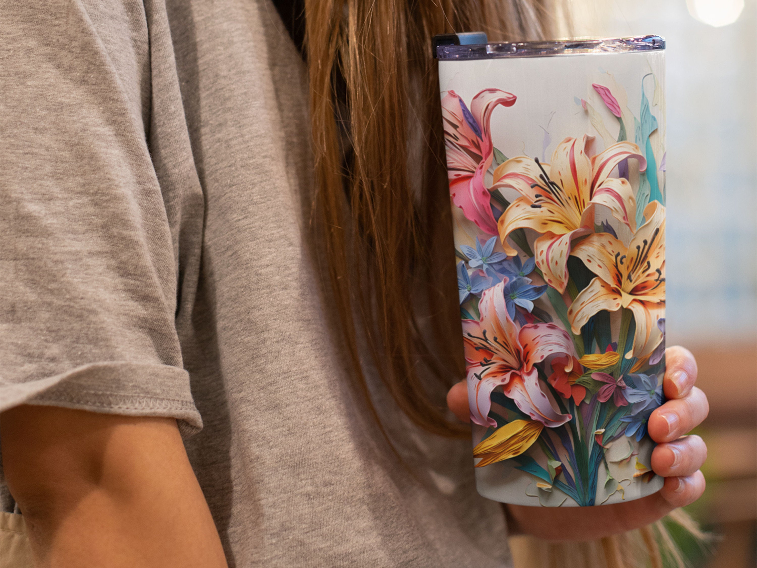 3D Lilies Flowers ,lily, 20 Oz and 30 Oz Skinny Tumbler Sublimation ...