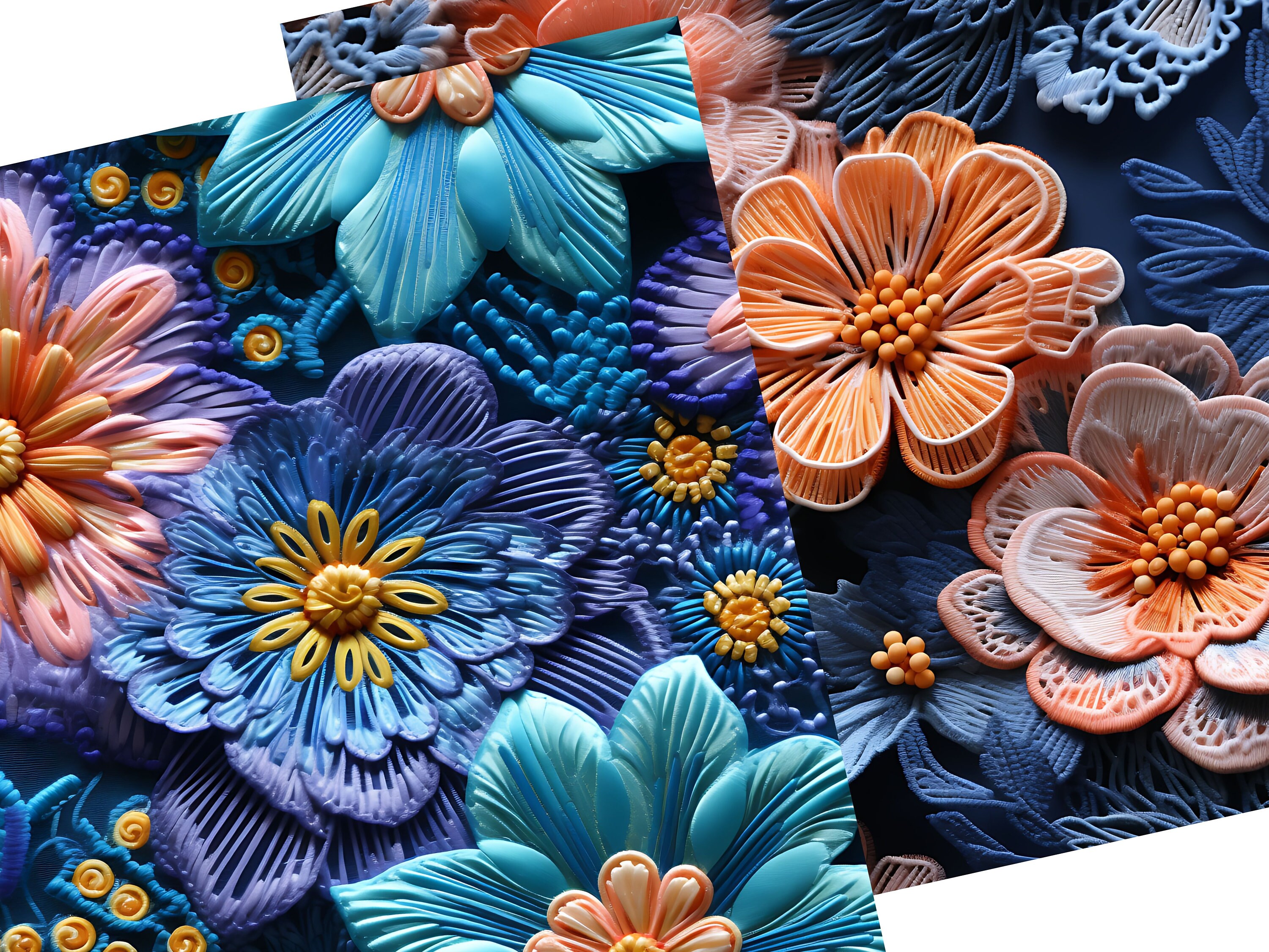 Seamless Embroidered Flowers Digital Paper ,3d Flower Pattern,digital ...