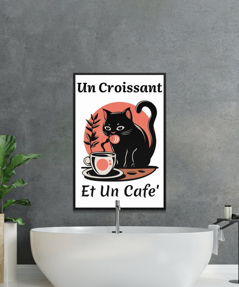 Black Cat French Cafe Wall Art, Parisian Kitchen Decor, Un Croissant Et ...