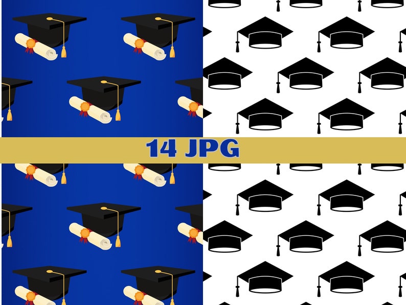 Happy Graduation Day Digital Paper Seamless Pattern Class of 2023 Black ...