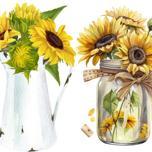 30 Sunflower Flowers PNG, Watercolor Floral Clipart Bouquets,watercolor ...