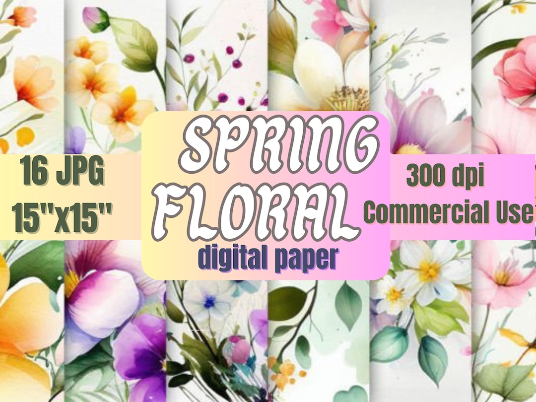 16 JPG Watercolor Spring Floral Medley Digital Paper,watercolor Flower ...