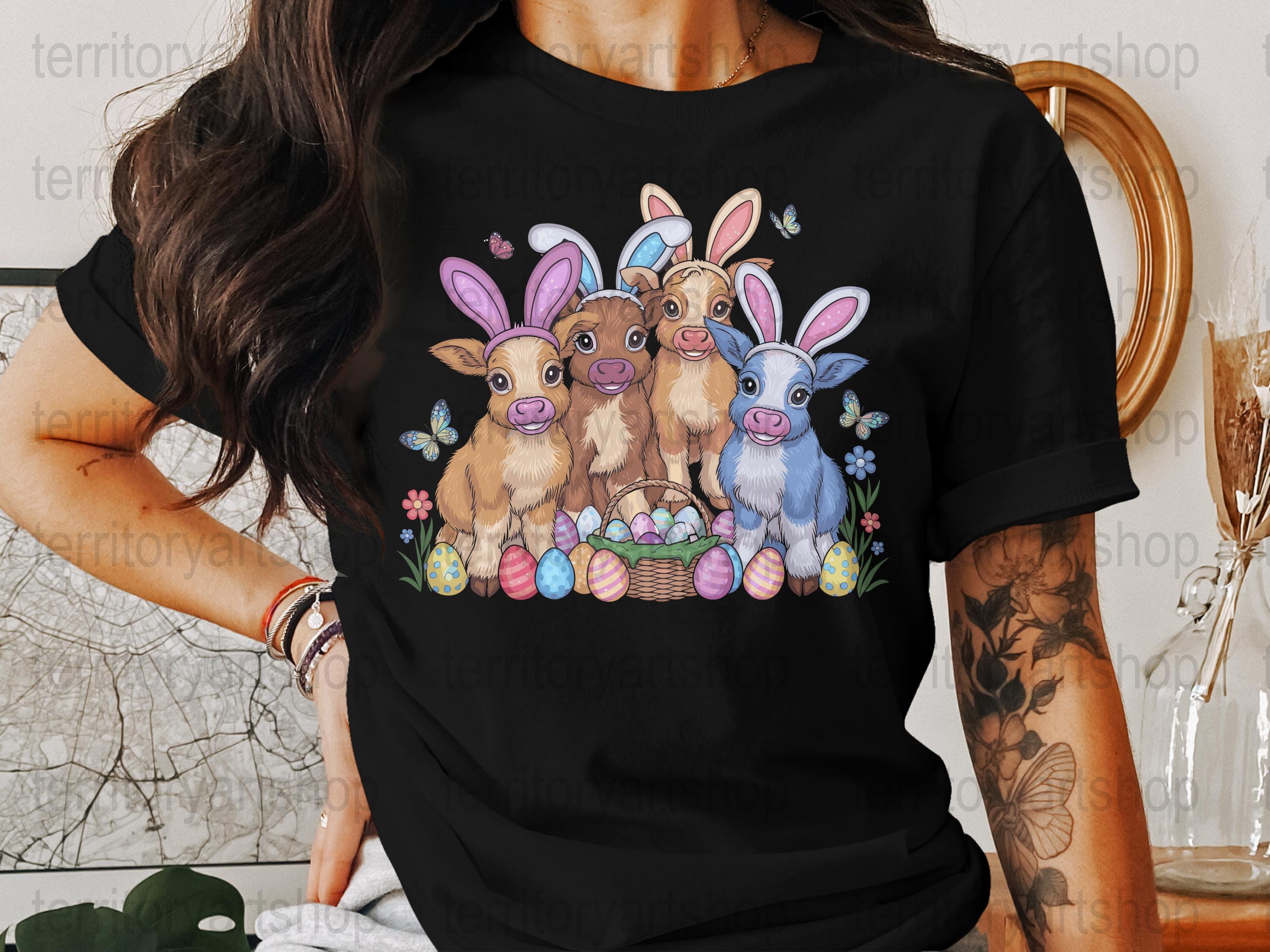 Cute Easter Cow Clipart, Baby Cows in Bunny Ears SVG, Easter Eggs and ...