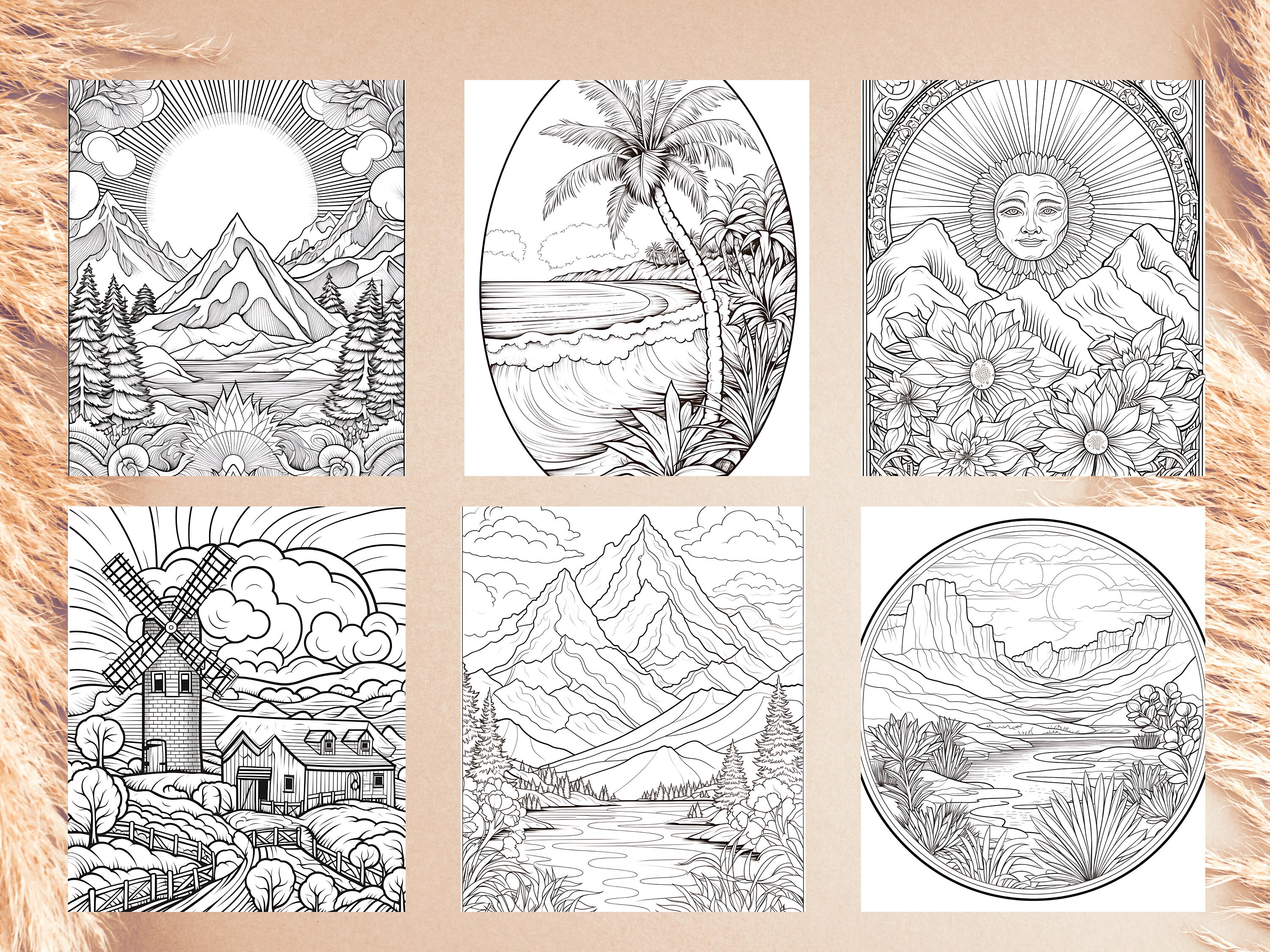 60+ Minimalist Scenery Coloring Pages for Adults, Kids Printable ...