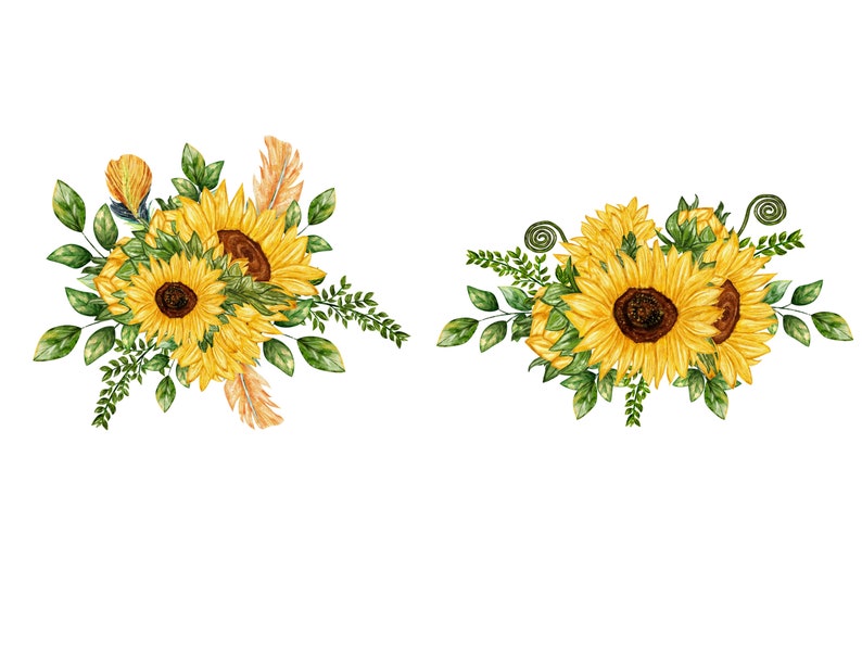Watercolor Sunflower Clipart, Floral Bouquets, Commercial Use (digital ...