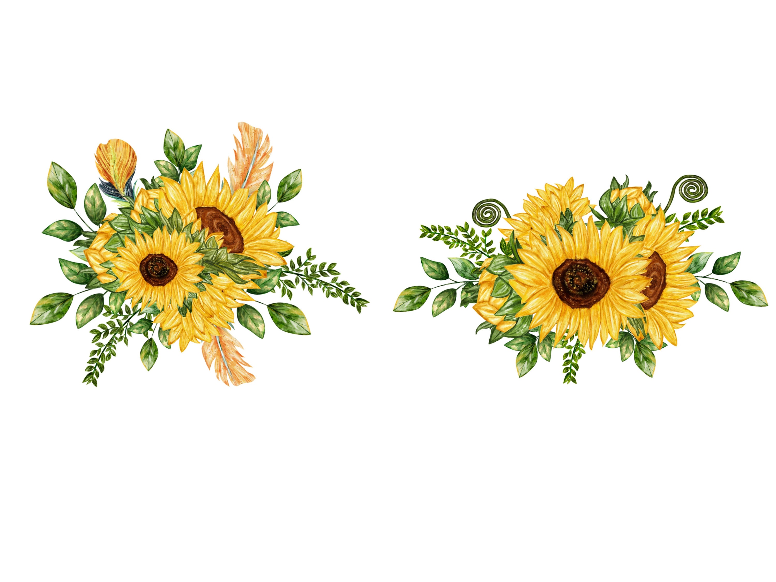 30 Sunflower Flowers PNG, Watercolor Floral Clipart Bouquets,watercolor ...
