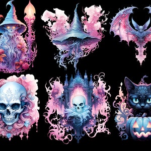 55 PNG Watercolour Pastel Halloween Bundle Clipart, Cute Pink Halloween ...