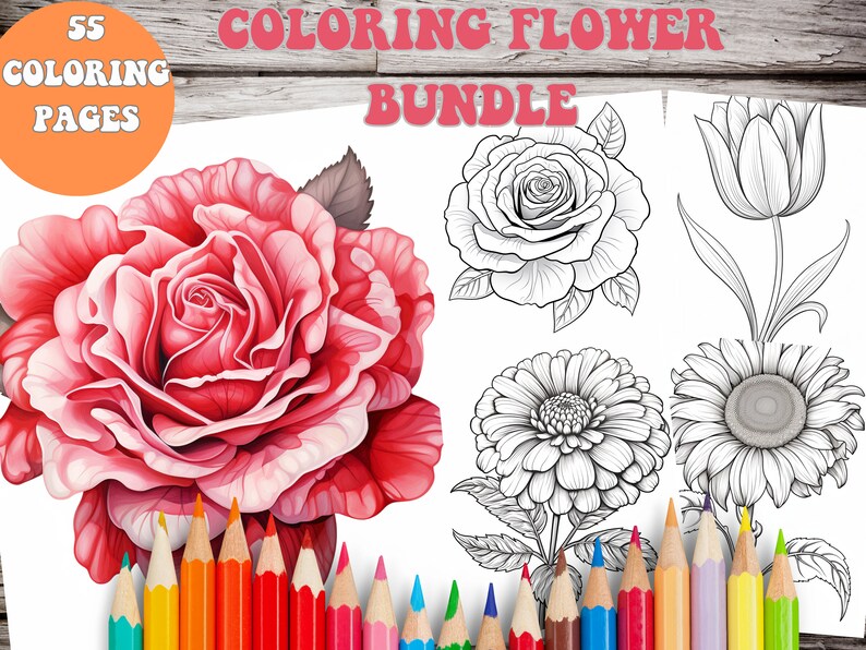 55 Printable Flower Coloring Pages, Coloring Book,adults & Kids ...