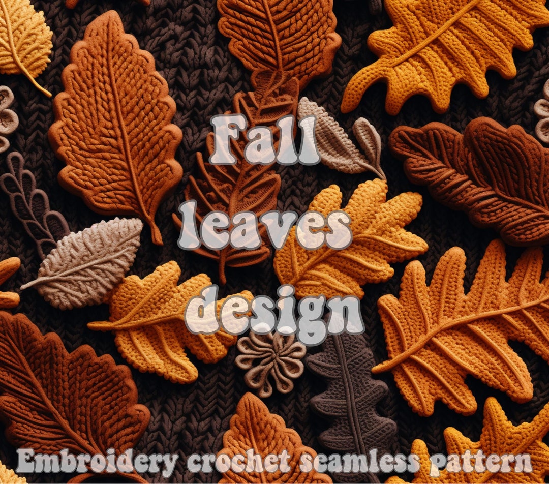 Halloween Digital Paper ,fall Leaves Embroidery Crochet Seamless ...