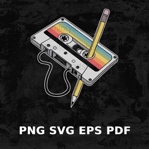 Retro Cassette Tape With Pencil, Instant Download Digital Art, 80s ...