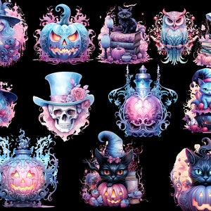 55 PNG Watercolour Pastel Halloween Bundle Clipart, Cute Pink Halloween ...
