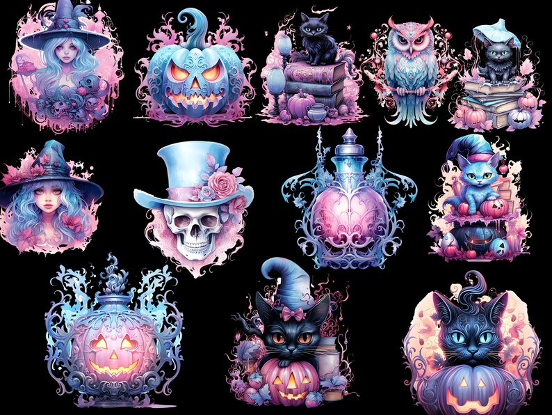 55 PNG Watercolour Pastel Halloween Bundle Clipart Cute Pink - Etsy