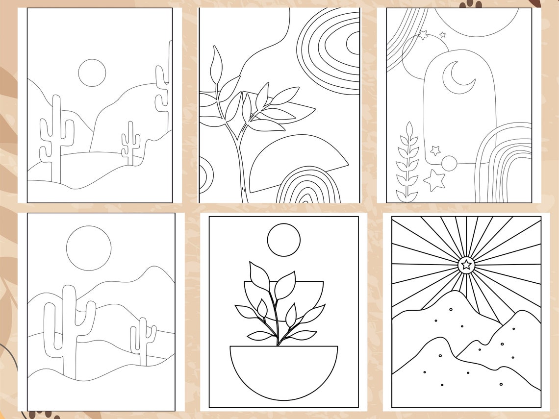 42 Minimalist Scenery Coloring Pages for Adults Printable Coloring Book ...