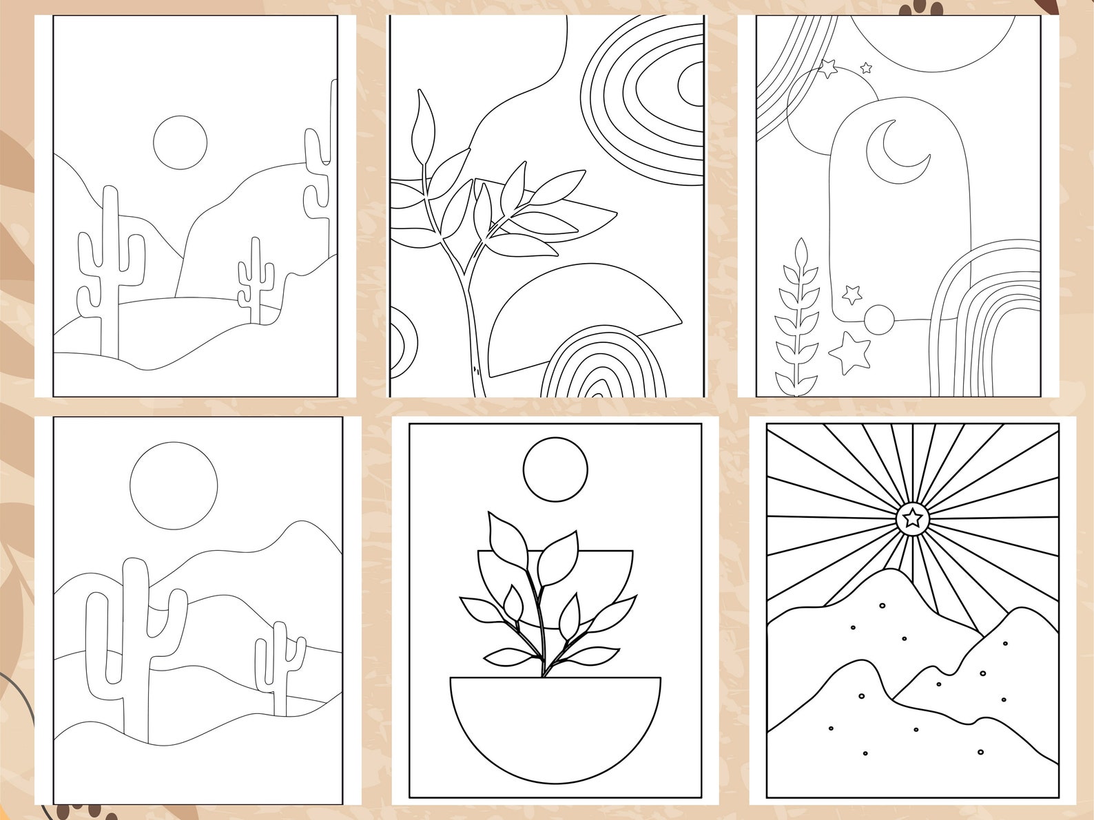 42 Minimalist Scenery Coloring Pages for Adults Printable Coloring Book ...