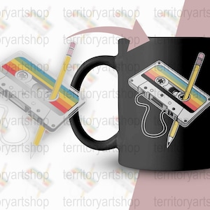 Retro Cassette Tape With Pencil, Instant Download Digital Art, 80s ...