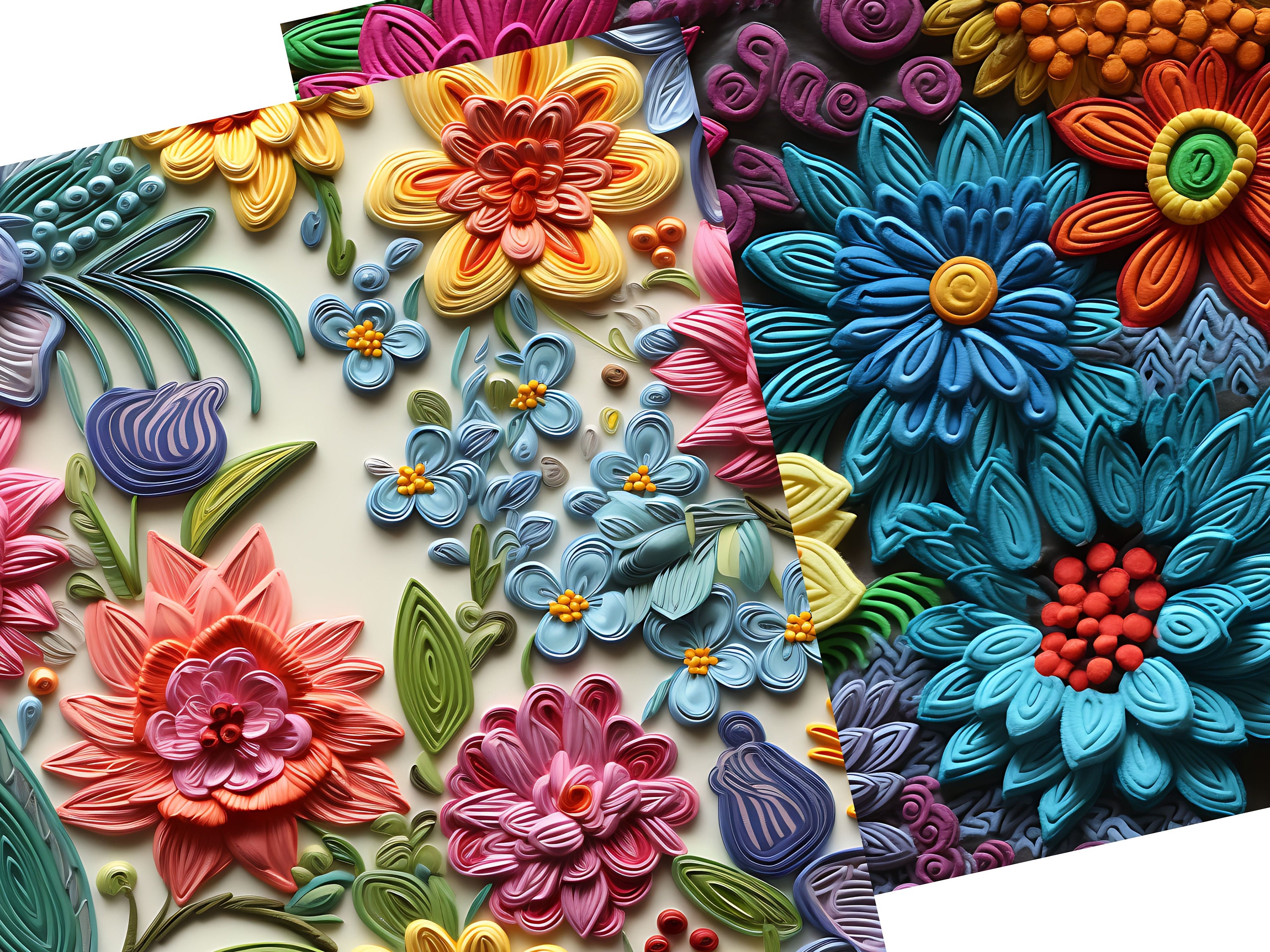 Seamless Embroidered Flowers Digital Paper ,3d Flower Pattern,digital ...