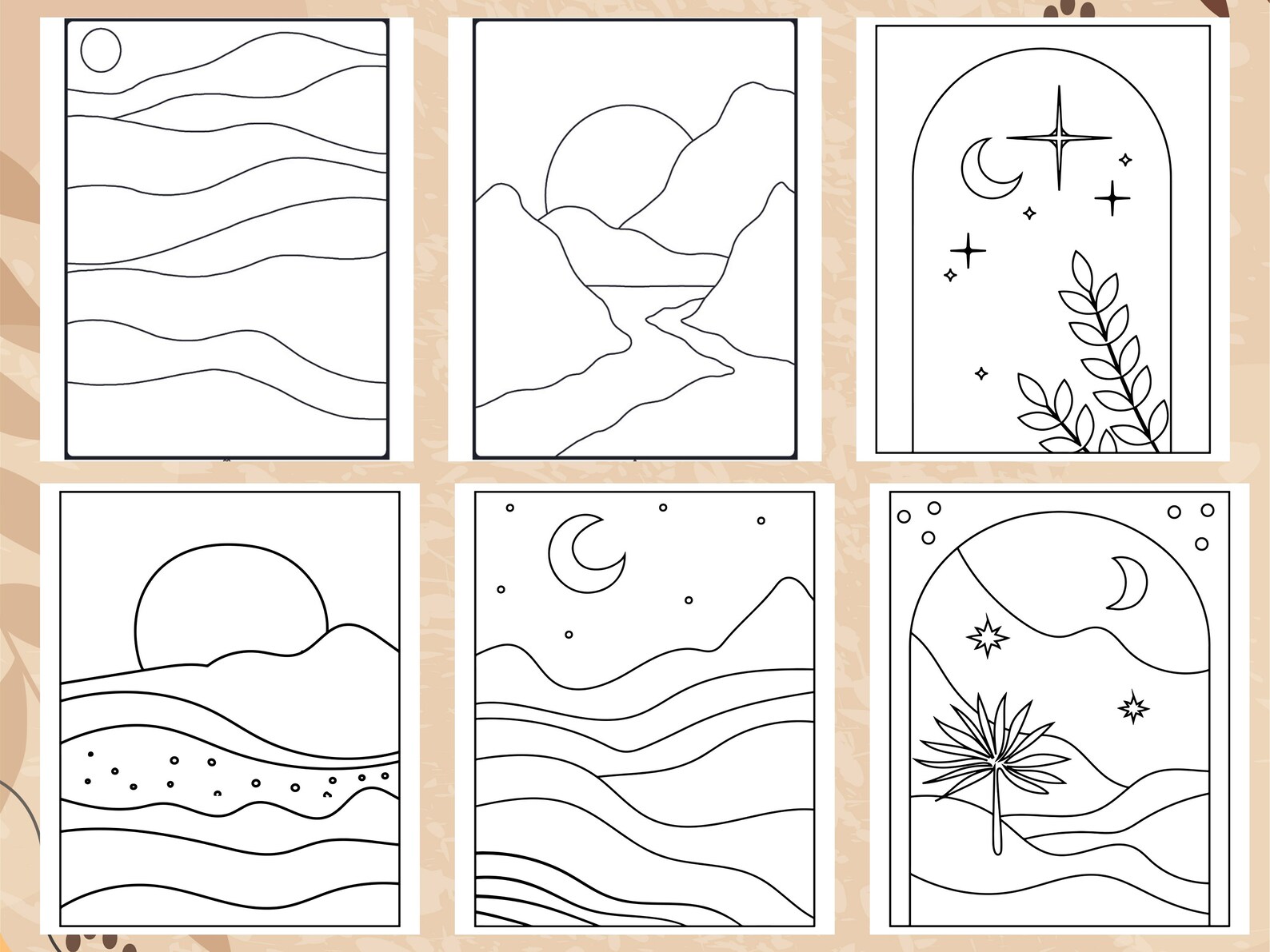 42 Minimalist Scenery Coloring Pages for Adults Printable Coloring Book ...