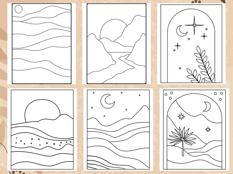 42 Minimalist Scenery Coloring Pages for Adults Printable Coloring Book ...