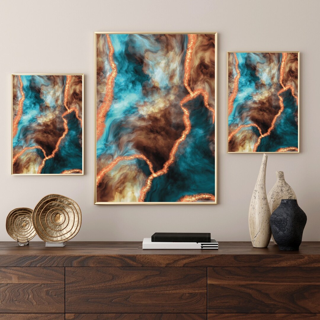 Modern Marble Gold, Navy Blue Marble Art, Abstract Marble Wall Art ...