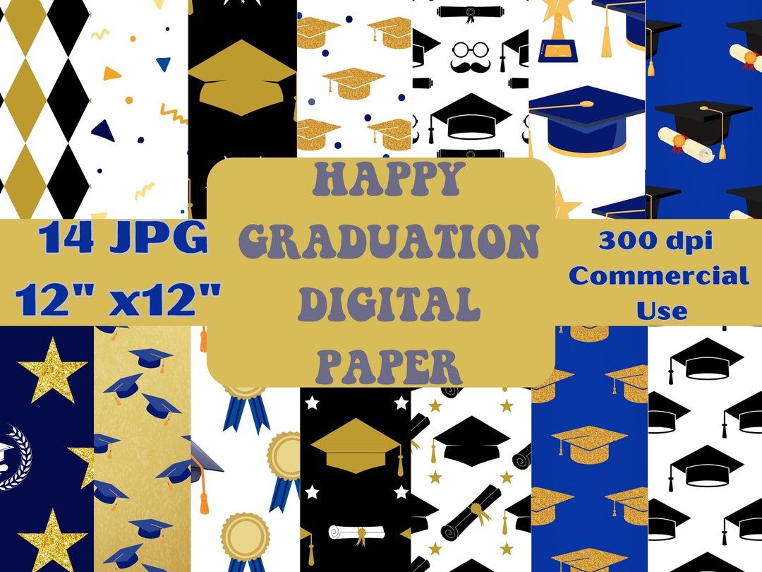 Happy Graduation Day Digital Paper Seamless Pattern Class of 2023 Black ...