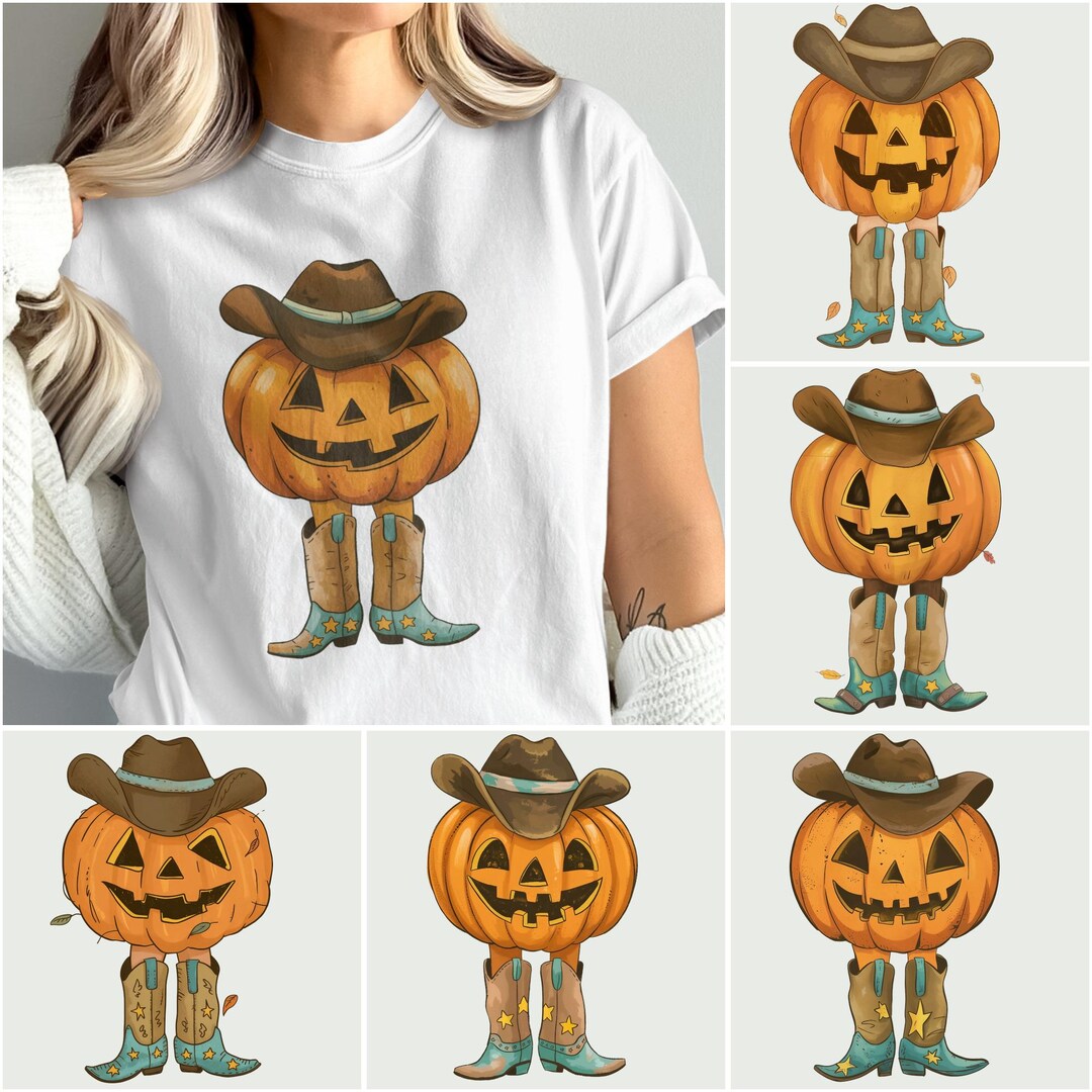 Halloween Pumpkin Cowboy Boots Png Digital Bundle, Fall Western Png ...