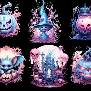 55 PNG Watercolour Pastel Halloween Bundle Clipart, Cute Pink Halloween ...