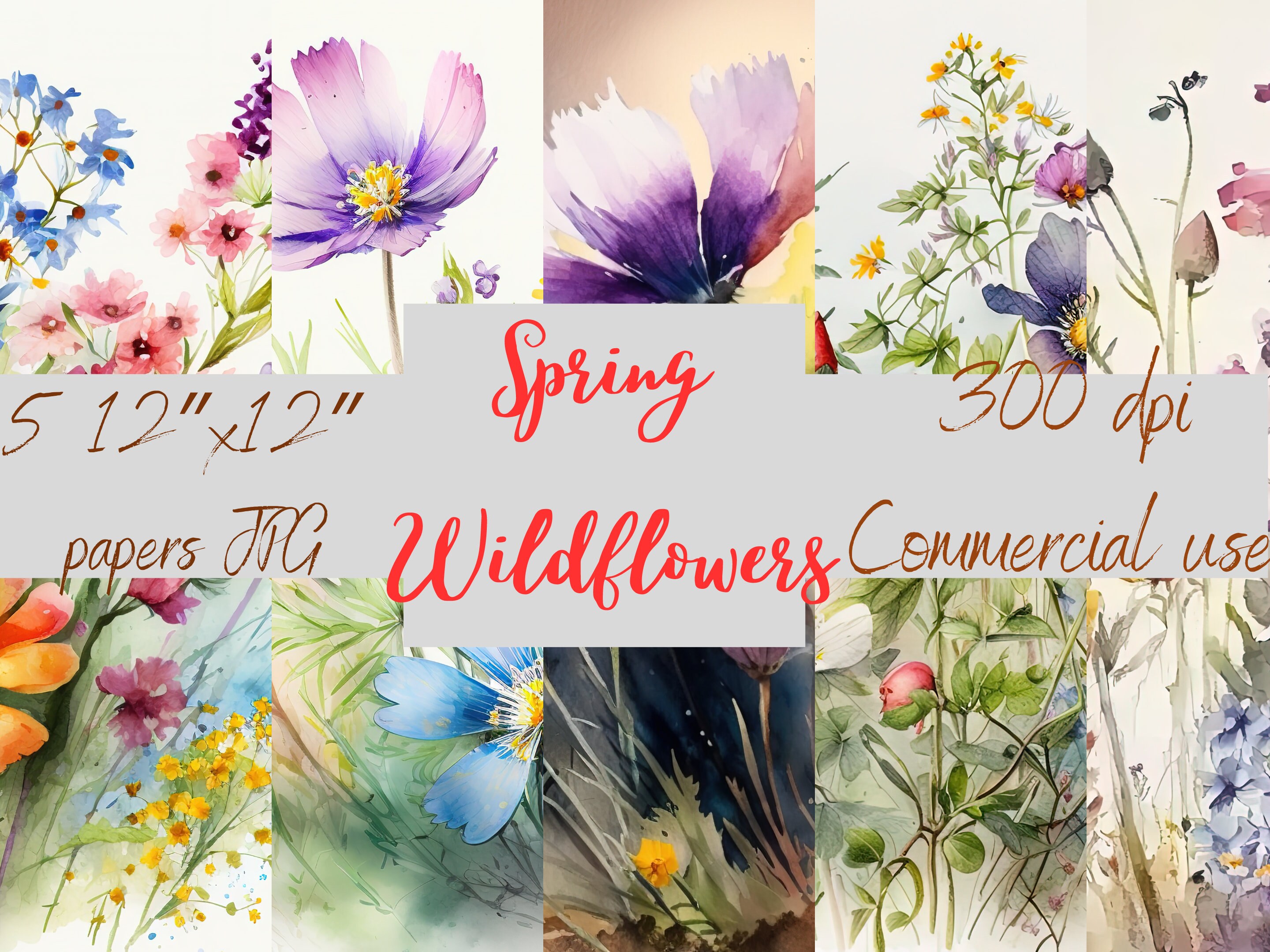 Watercolor Spring Floral Medley Digital Paper - Watercolor Flower ...