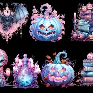 55 PNG Watercolour Pastel Halloween Bundle Clipart, Cute Pink Halloween ...