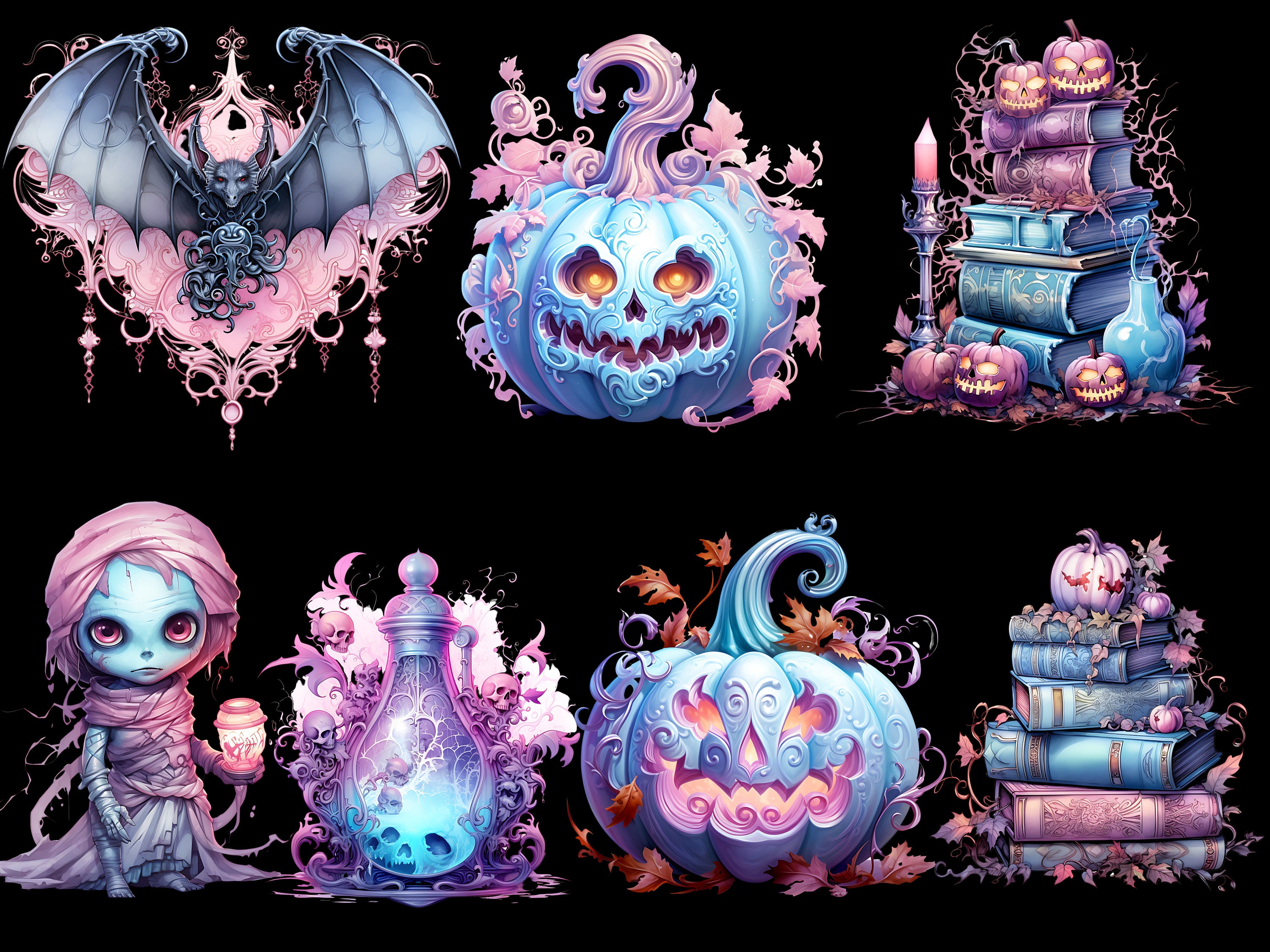 55 PNG Watercolour Pastel Halloween Bundle Clipart Cute Pink - Etsy