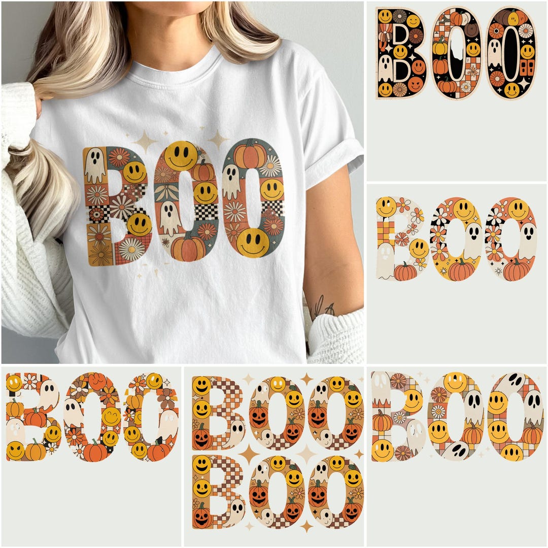 Retro Halloween Boo Png, Smiley Ghost Png, Floral Pumpkin Png ...