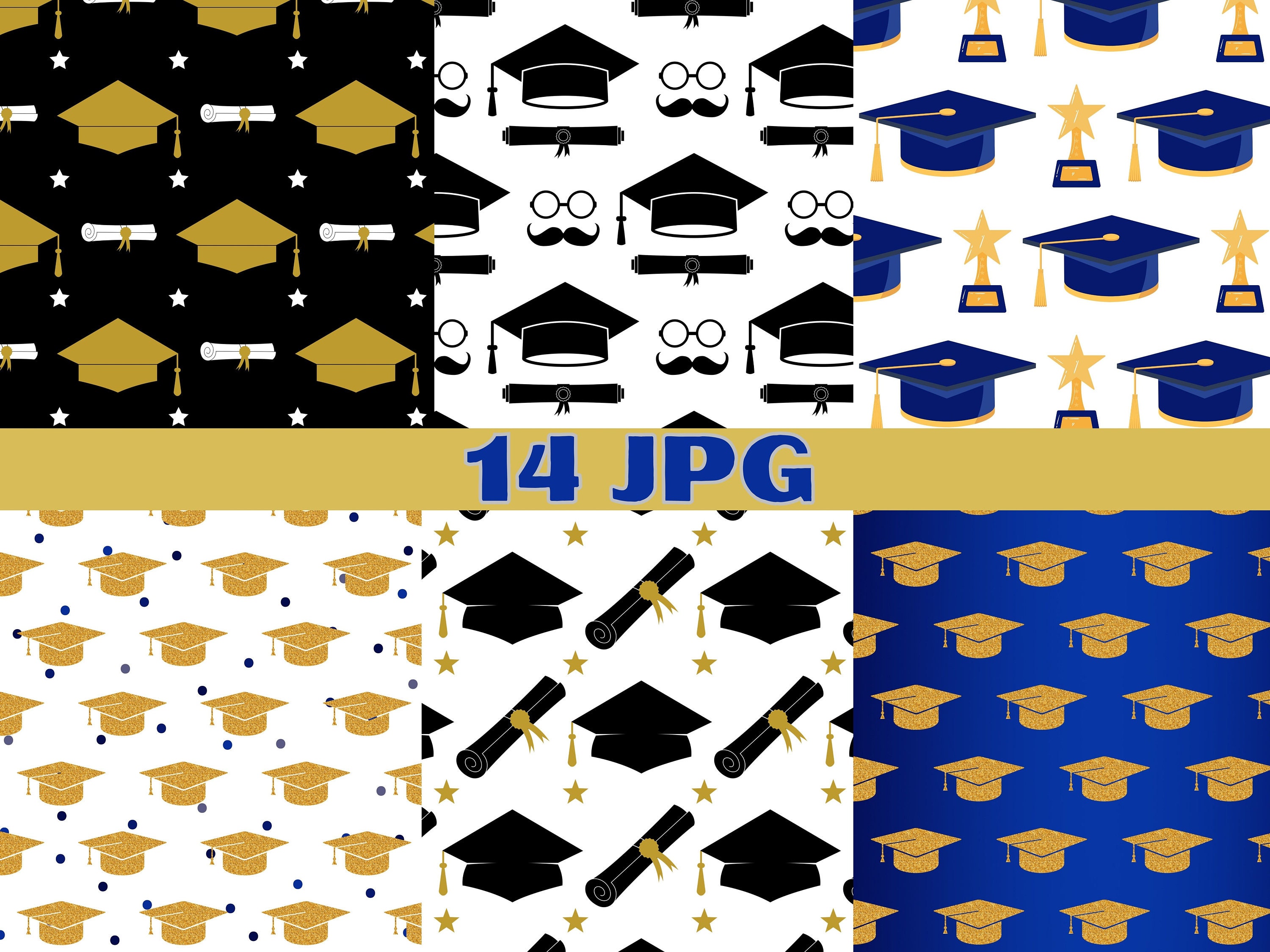 Happy Graduation Day Digital Paper Seamless Pattern Class of 2023 Black ...