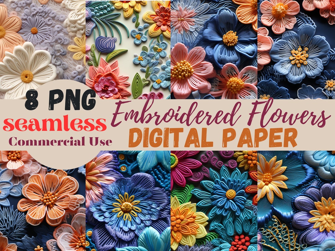 Seamless Embroidered Flowers Digital Paper ,3d Flower Pattern,digital ...