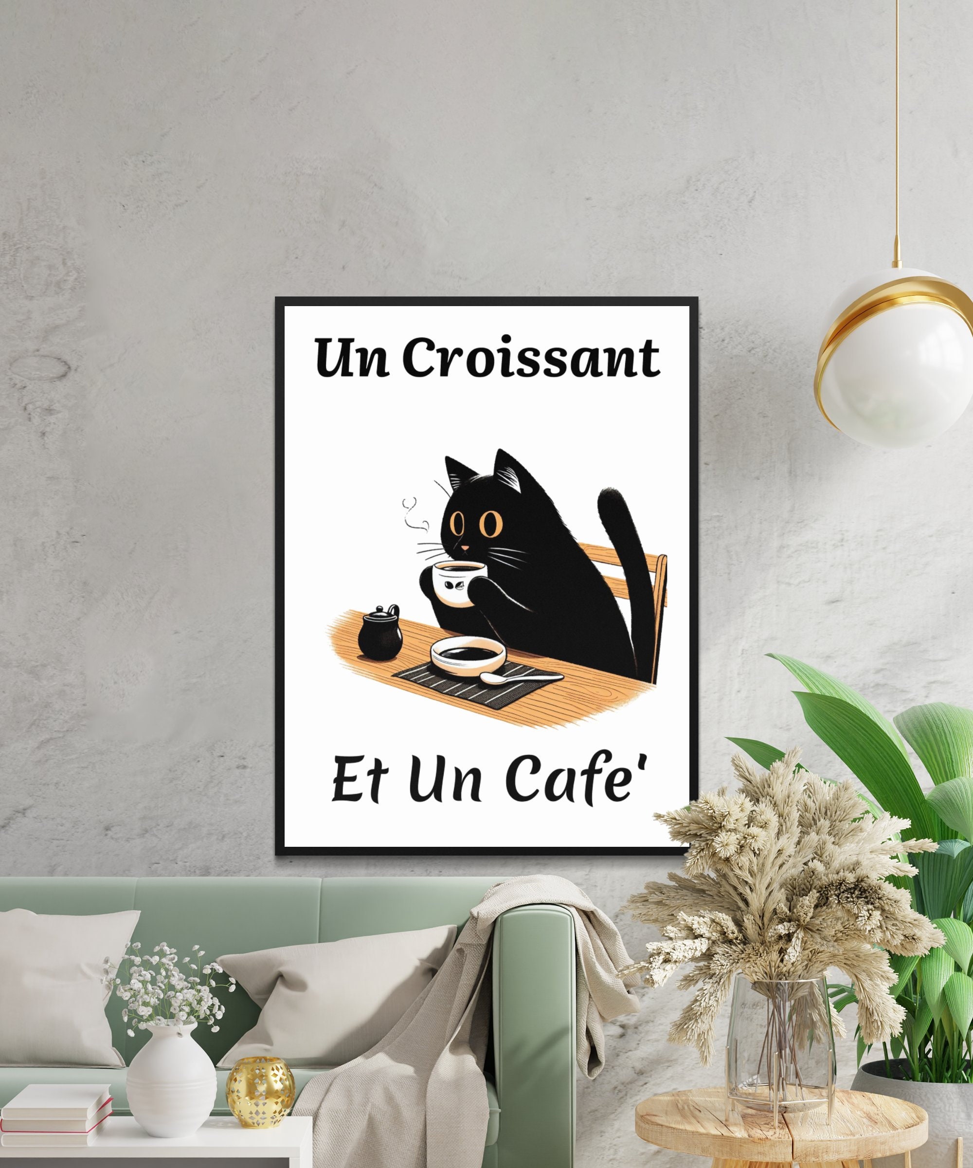 Black Cat French Cafe Wall Art, Whimsical Kitchen Decor, Cat Lover ...