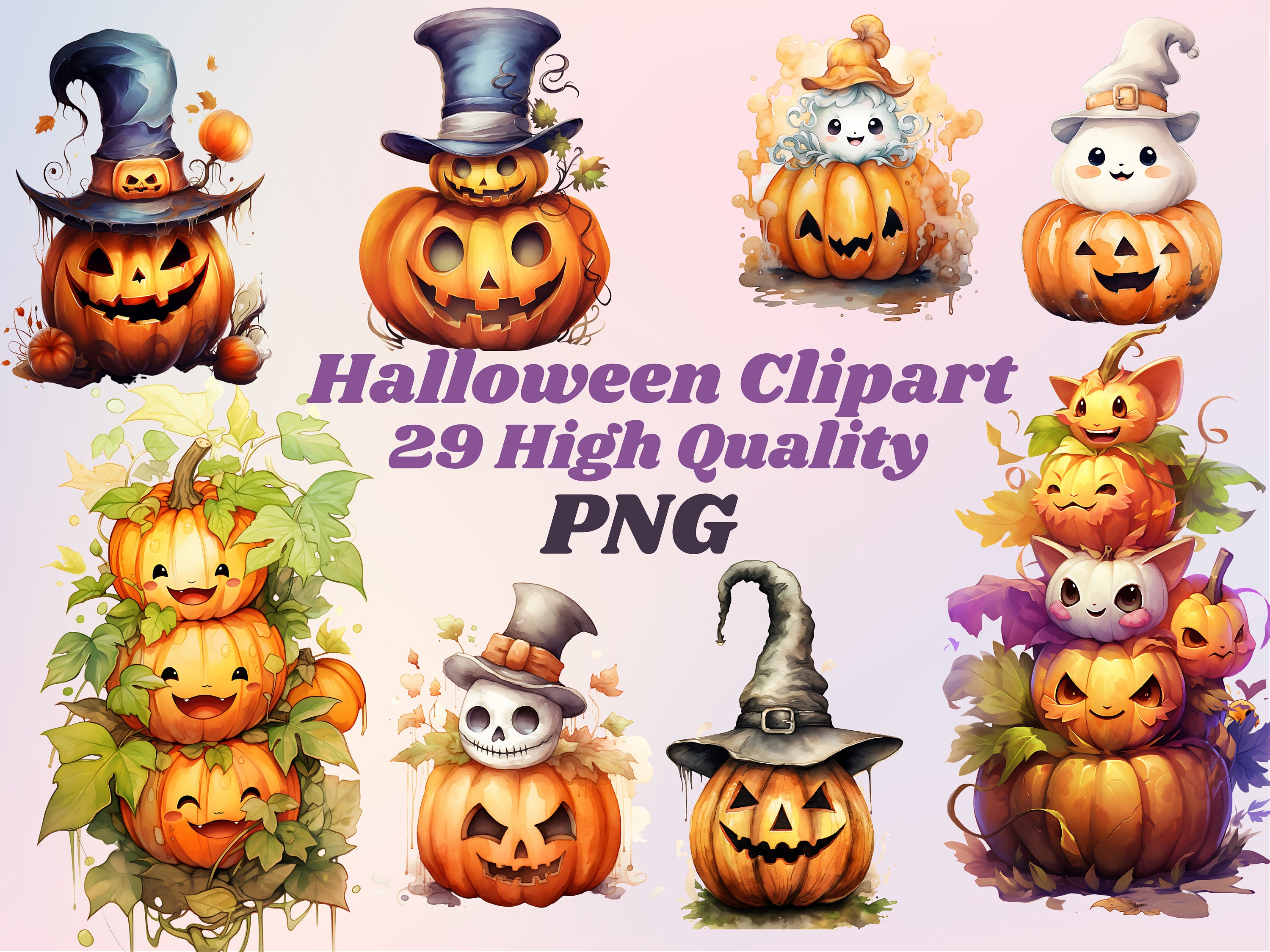 29 Halloween Clipart Bundle, Cute Halloween Clipart, Pumpkins, Kawaii ...