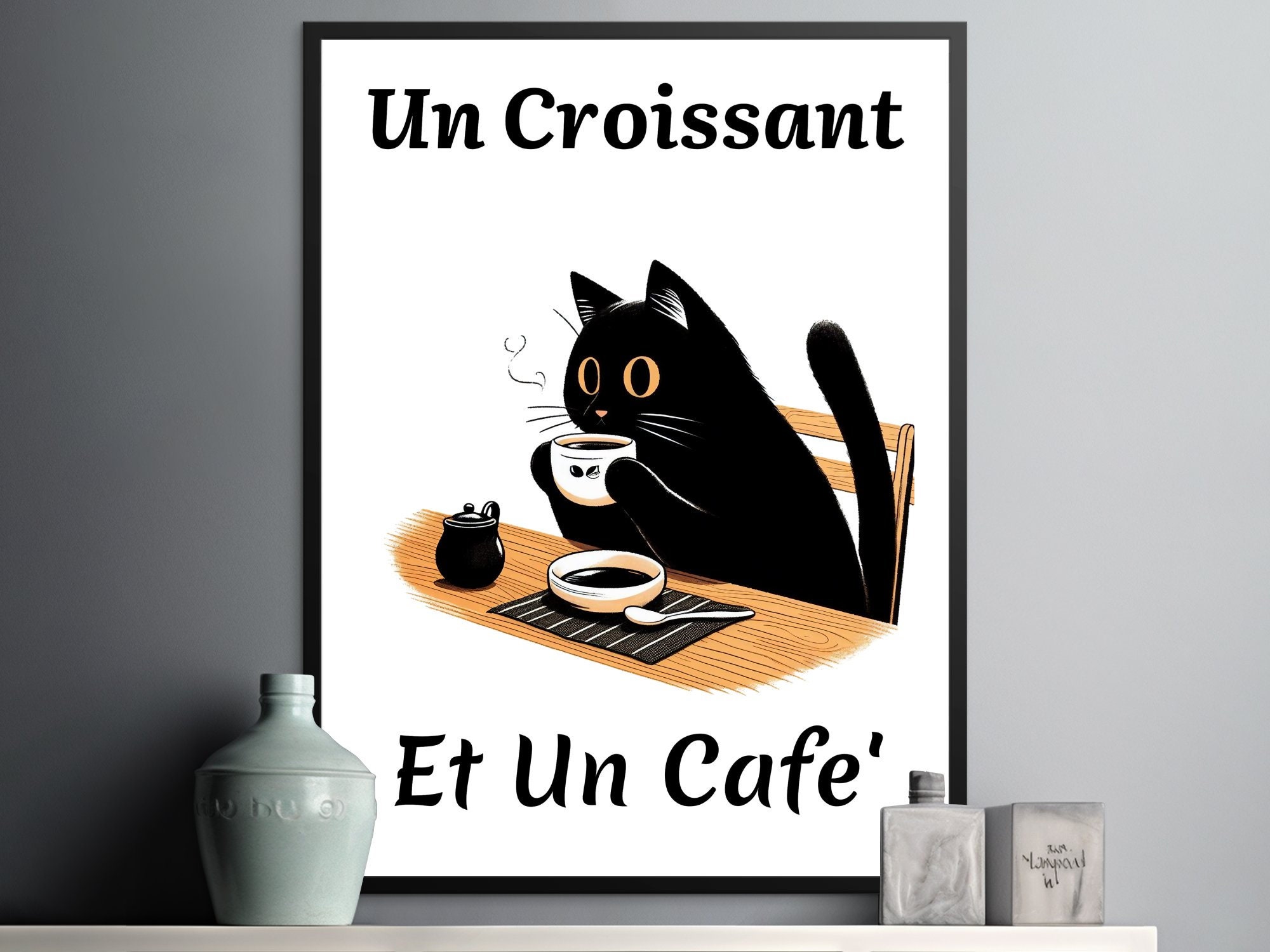 Black Cat French Cafe Wall Art, Whimsical Kitchen Decor, Cat Lover ...