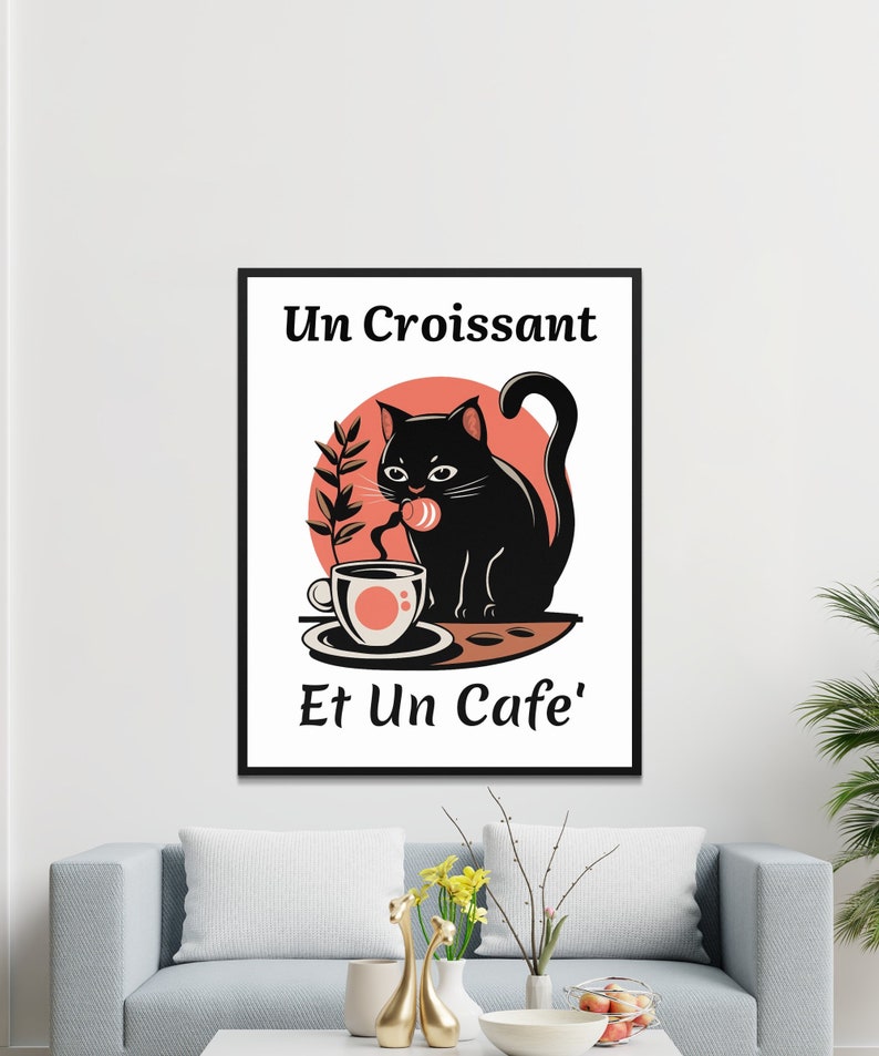 Black Cat French Cafe Wall Art, Parisian Kitchen Decor, Un Croissant Et ...