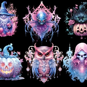 55 PNG Watercolour Pastel Halloween Bundle Clipart, Cute Pink Halloween ...