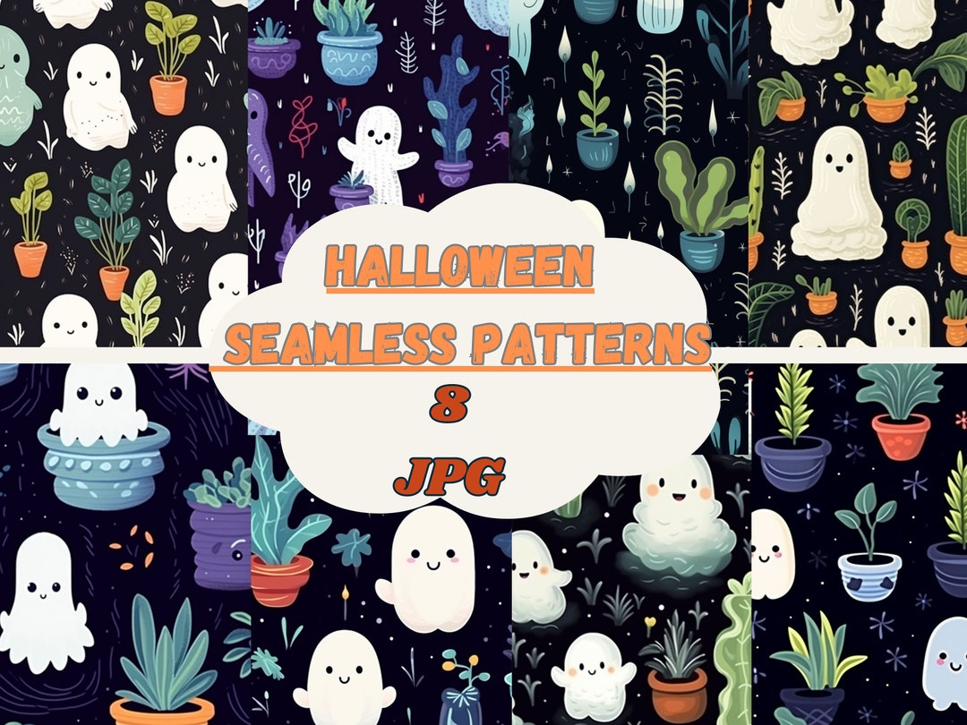 Halloween Cute Ghost Seamless Pattern, Spooky Seamless Pattern, Spooky ...