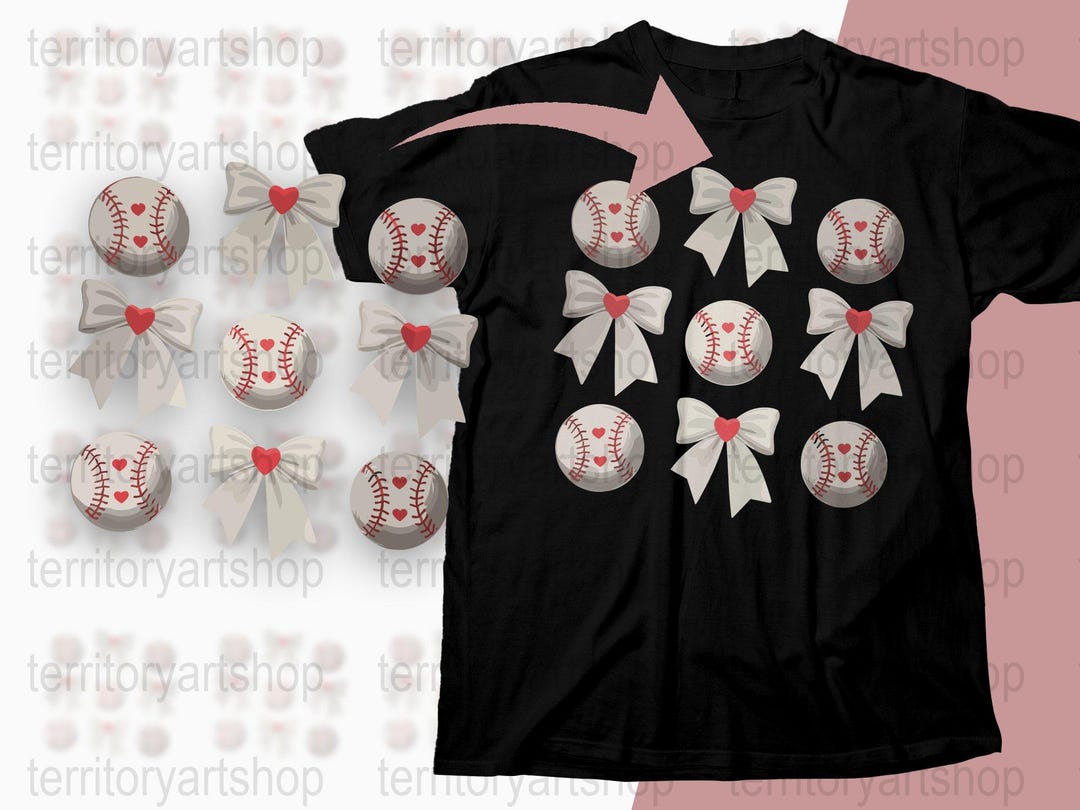 Baseball Bows Clipart Set, Red Heart Baseball Bows Graphic, Sports ...