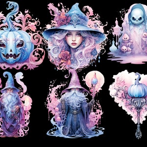 55 PNG Watercolour Pastel Halloween Bundle Clipart, Cute Pink Halloween ...