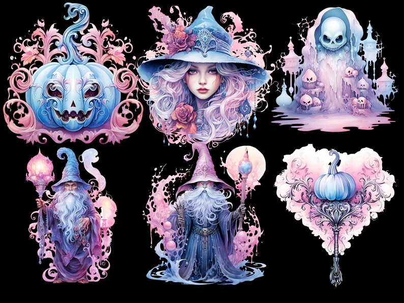 55 PNG Watercolour Pastel Halloween Bundle Clipart Cute Pink - Etsy