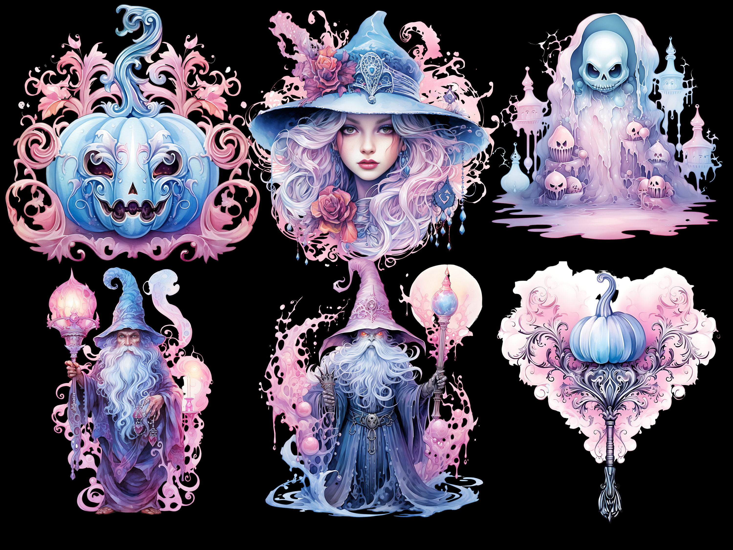 55 PNG Watercolour Pastel Halloween Bundle Clipart Cute Pink - Etsy