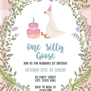 ONE SILLY GOOSE Canva Template: First Birthday Girl Flowers Butterfly ...