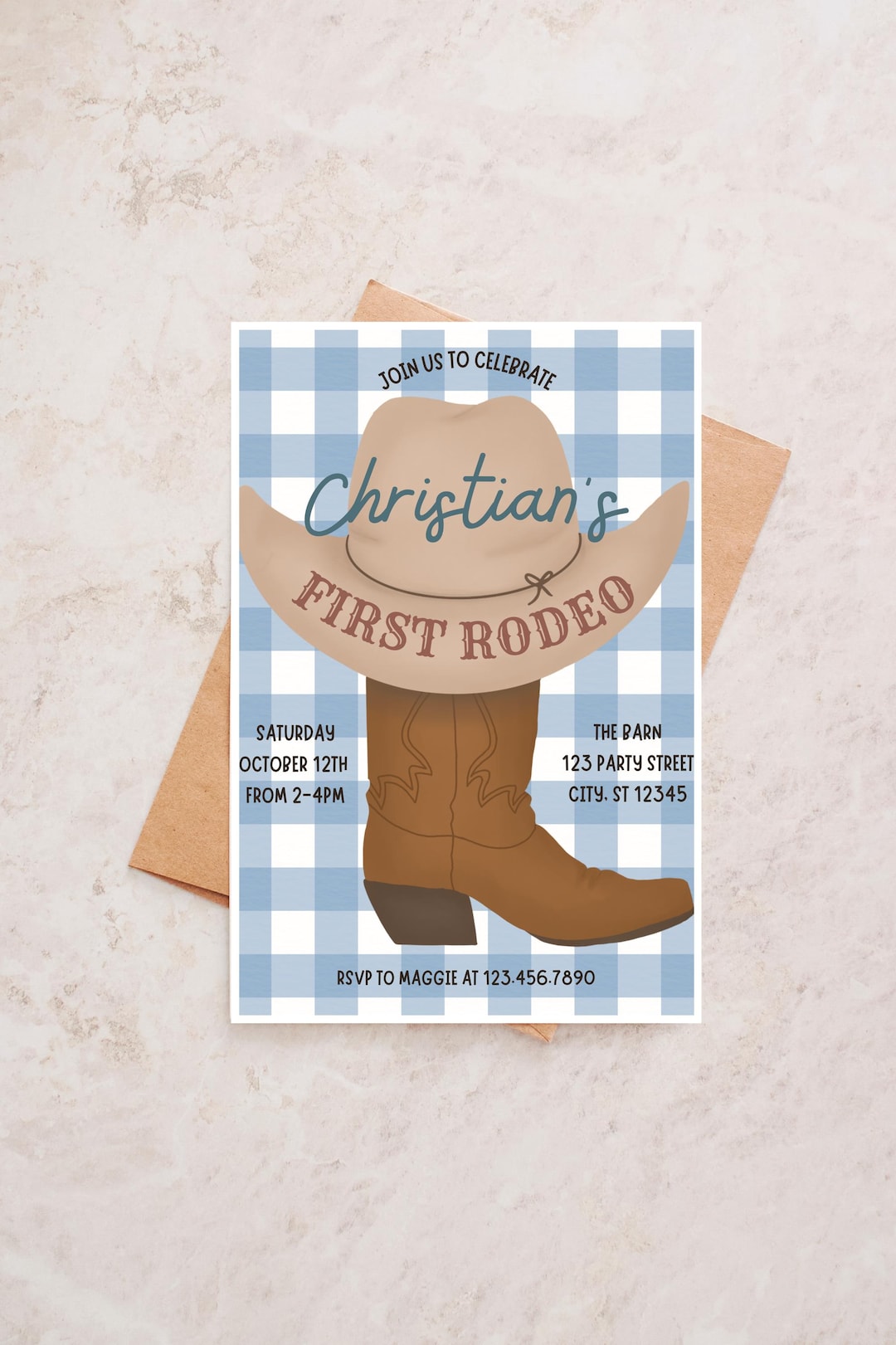My First Rodeo Birthday, Canva Template: Rodeo Cowboy Western Boy First ...