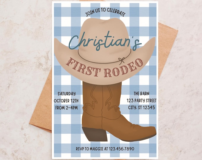 My First Rodeo Birthday, Canva Template: Rodeo Cowboy Western Boy First ...