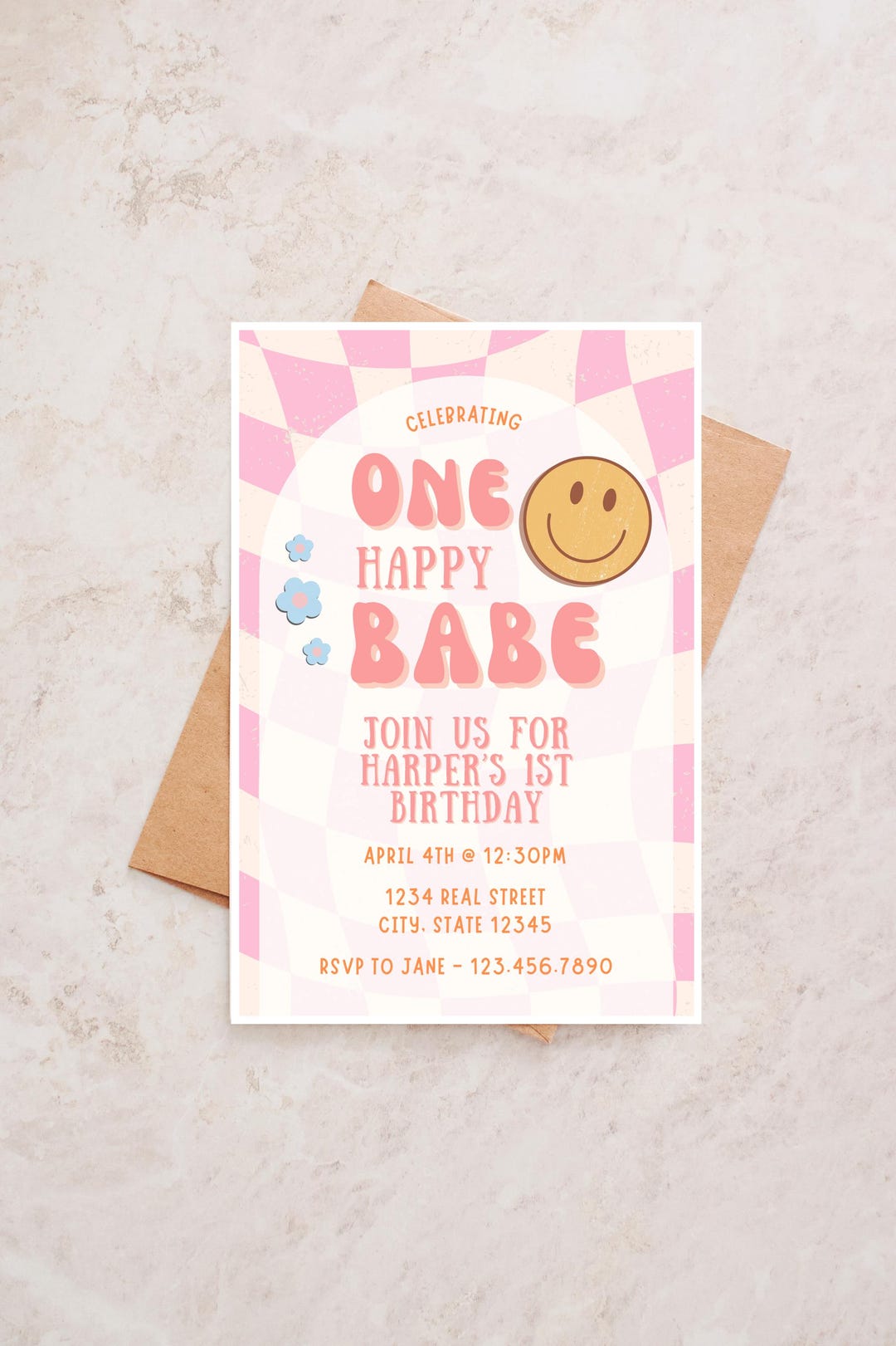 ONE HAPPY BABE, Canva Template: First Birthday Party Theme Digital ...